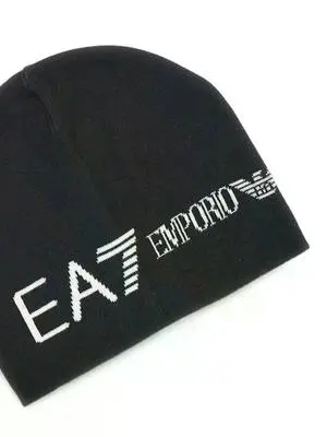 EA7 Logo Jacquard Ribbed Beanie Hat