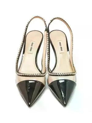 Miu Miu Crystal-embellished Patent Leather And Pvc Slingback Pumps