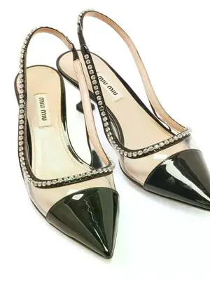 Miu Miu Crystal-embellished Patent Leather And Pvc Slingback Pumps