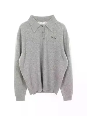 Miu Miu Cashmere Embroidered Logo Polo Shirt