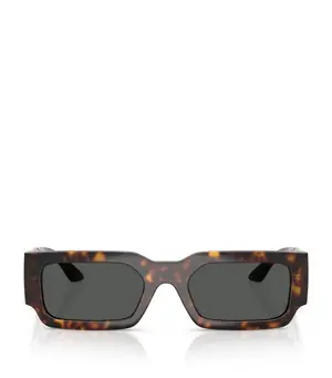 Versace Greca Maxi Rectangle Sunglasses With Gold Tone Inserts