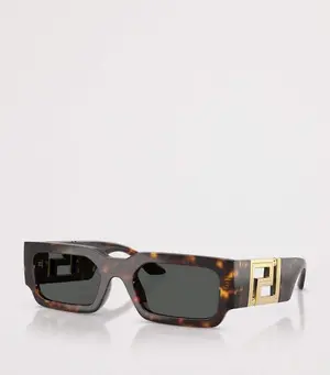 Versace Greca Maxi Rectangle Sunglasses With Gold Tone Inserts