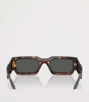 Versace Greca Maxi Rectangle Sunglasses With Gold Tone Inserts