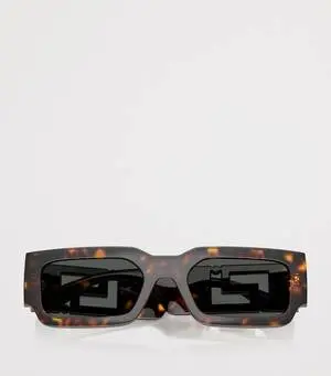 Versace Greca Maxi Rectangle Sunglasses With Gold Tone Inserts