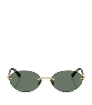 Tiffany & Co. Oval Metal Sunglasses With Hardwear Motif - Gold