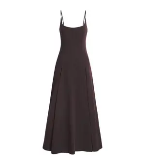 STAUD Staud Jill Midi Dress With Square Neck And Pleated Skirt