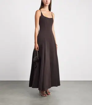 Staud Jill Midi Dress With Square Neck And Pleated Skirt