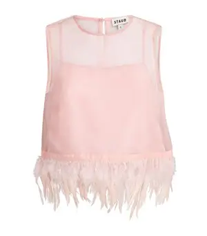 Staud Silk Organza Feather-trimmed Avi Top