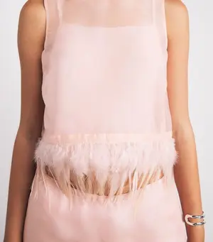 Staud Silk Organza Feather-trimmed Avi Top