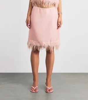 Staud Silk Feather-trim Skirt - Pink