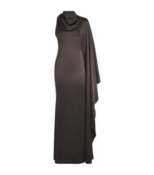 DE LA VALI Satin One-shoulder Odaluna Maxi Dress