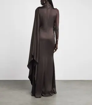 DE LA VALI Satin One-shoulder Odaluna Maxi Dress