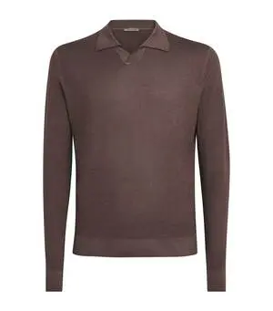Corneliani Virgin Wool Long-sleeve Polo Shirt
