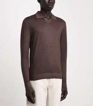 Corneliani Virgin Wool Long-sleeve Polo Shirt