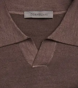 Corneliani Virgin Wool Long-sleeve Polo Shirt
