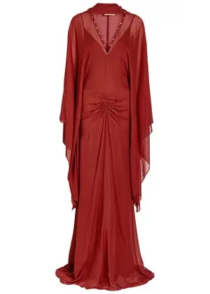 DE LA VALI Florencia Beaded Chiffon Maxi Gown