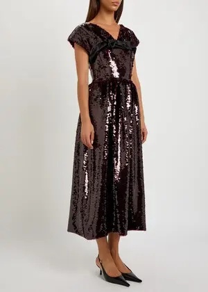 Simone Rocha Sequin-embellished Midi Dress With Bow Appliqu