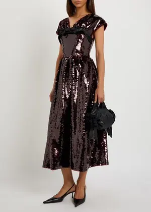 Simone Rocha Sequin-embellished Midi Dress With Bow Appliqu