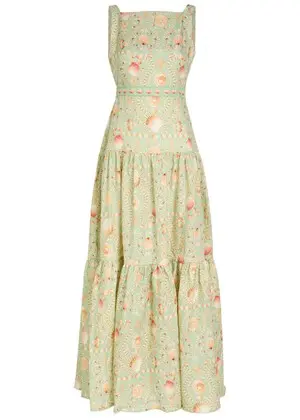 Agua Bendita Printed Linen Maxi Dress