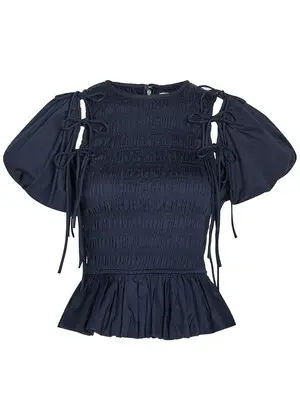 DAMSON MADDER Becca Shirred Cotton Blouse - Navy