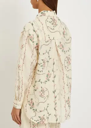 Agua Bendita Floral Embroidered Linen Shirt