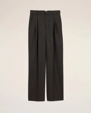 AMI Paris Grey High-waisted Wide-leg Striped Wool Trousers