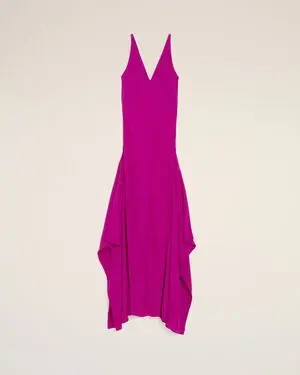 AMI Paris Long Silk-blend Godet Dress - Fuchsia