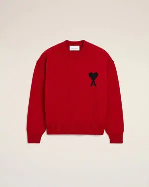 AMI Paris Red Wool De Coeur Crewneck Sweater