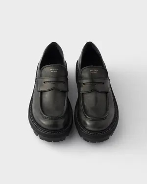 Prada Leather Loafers With Logo Detail