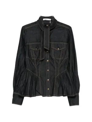 Zimmermann Denim Cotton Shirt With Pussy Bow Detail - Blue