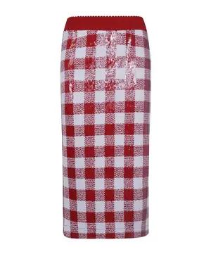 Essentiel Antwerp Plaid Midi Skirt With Sequins - Red