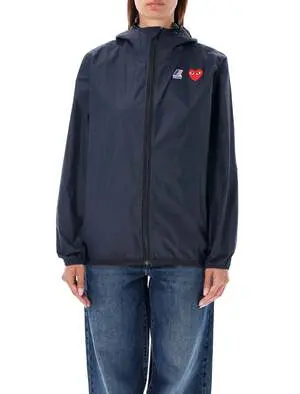 Play Comme Des Garcon Hooded Zip-up Windbreaker Jacket - Blu
