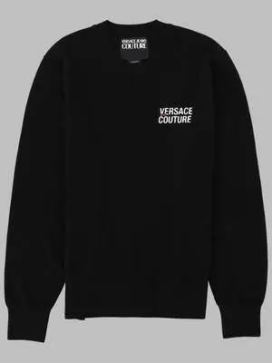 Versace Wool-blend Crewneck Sweater With Logo Patch - Black