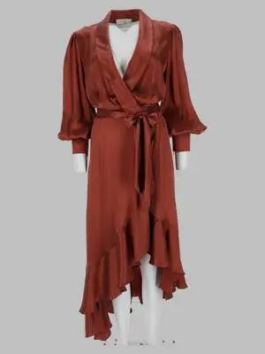 Zimmermann Silk Wrap Midi Dress With Ruffle Hem