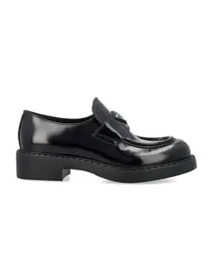 Prada Brushed Leather Loafers With Enamel Triangle Logo