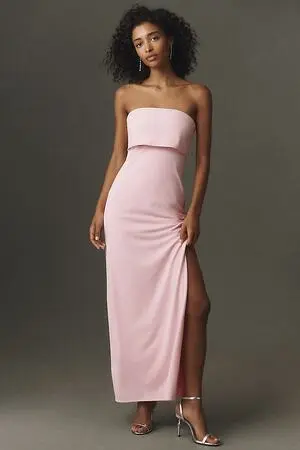 Bhldn Strapless Foldover Bodice Crepe Maxi Dress With Slit