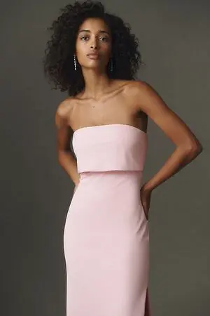 Bhldn Strapless Foldover Bodice Crepe Maxi Dress With Slit