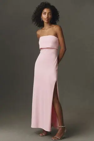Bhldn Strapless Foldover Bodice Crepe Maxi Dress With Slit