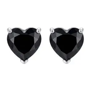 LATELITA Amore Heart Stud Earrings With Black Spinel In Silver - Black/silver