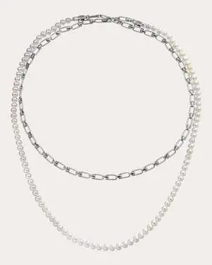 EERA Freshwater Pearl Double Reine Necklace In Sterling - Silver
