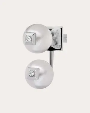 EERA Freshwater Pearl And Diamond Double Stud Earring - Silver