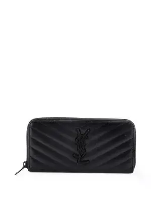 Saint Laurent Classic Monogram Zip Around Wallet Matelasse Chevron Leather Small Wallets