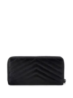 Saint Laurent Classic Monogram Zip Around Wallet Matelasse Chevron Leather Small Wallets