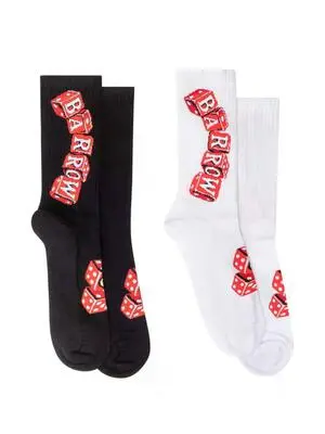 BARROW Dice-motif Ribbed-knit Socks Set Of Two - White