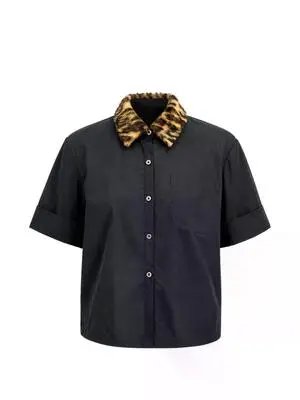 TOCCIN Zadie Leopard-print Collar Cropped Shirt - Black