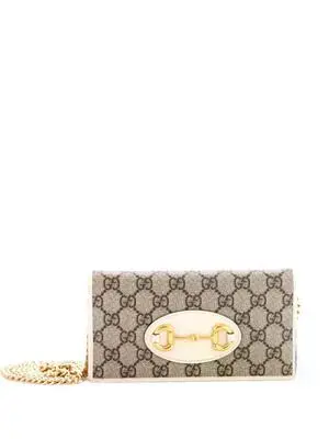 Gucci Horsebit 1955 Chain Wallet Gg Coated Canvas Crossbody Bag - Brown