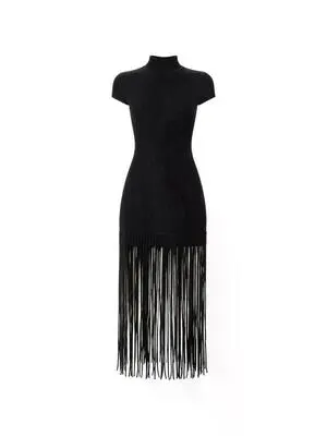 TOCCIN Jada Fringe-trim Mock-neck Mini Dress
