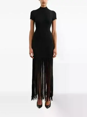 TOCCIN Jada Fringe-trim Mock-neck Mini Dress