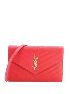 Saint Laurent Classic Monogram Wallet On Chain Matelasse Chevron Leather Small Crossbody Bag - Red