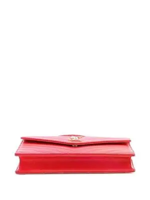 Saint Laurent Classic Monogram Wallet On Chain Matelasse Chevron Leather Crossbody Bag - Red